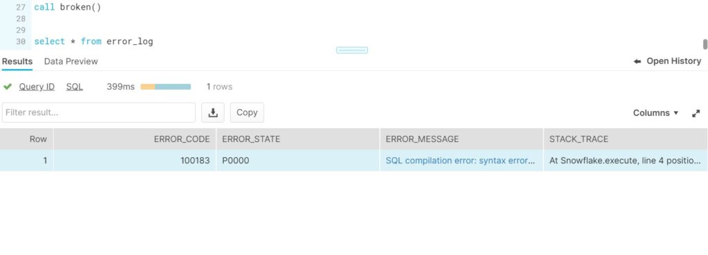 Error handling in Stored Procedure - Cloudyard