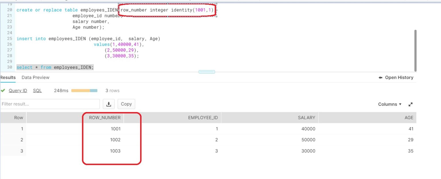 Difference between Sequence, Identity, Auto Increment: Snowflake Row ...