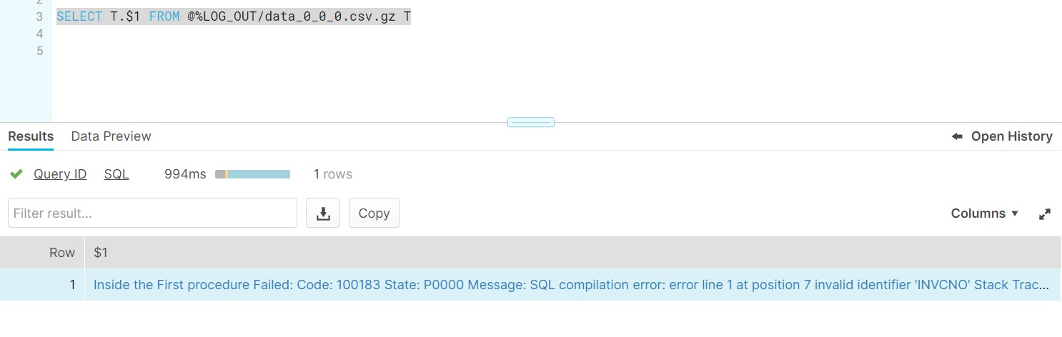 Stored Proc Error Logging: Unload to Stage - Cloudyard