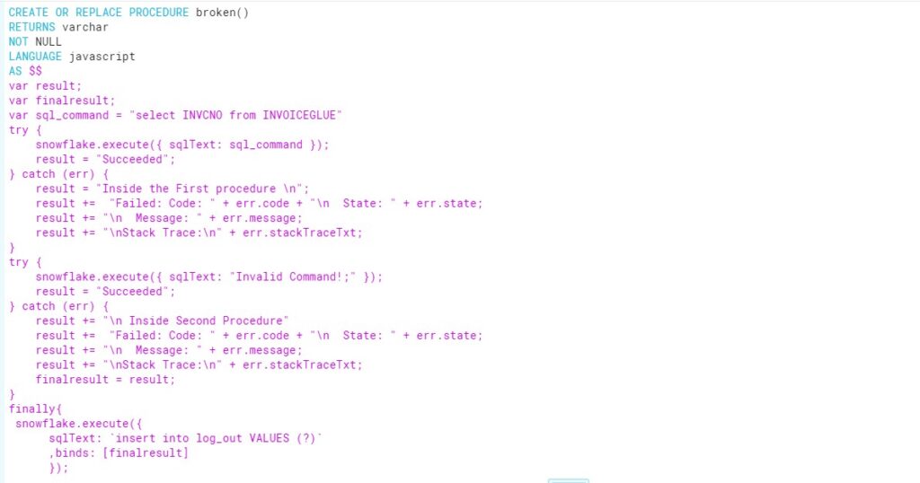 Stored Proc Error Logging: Unload to Stage - Cloudyard