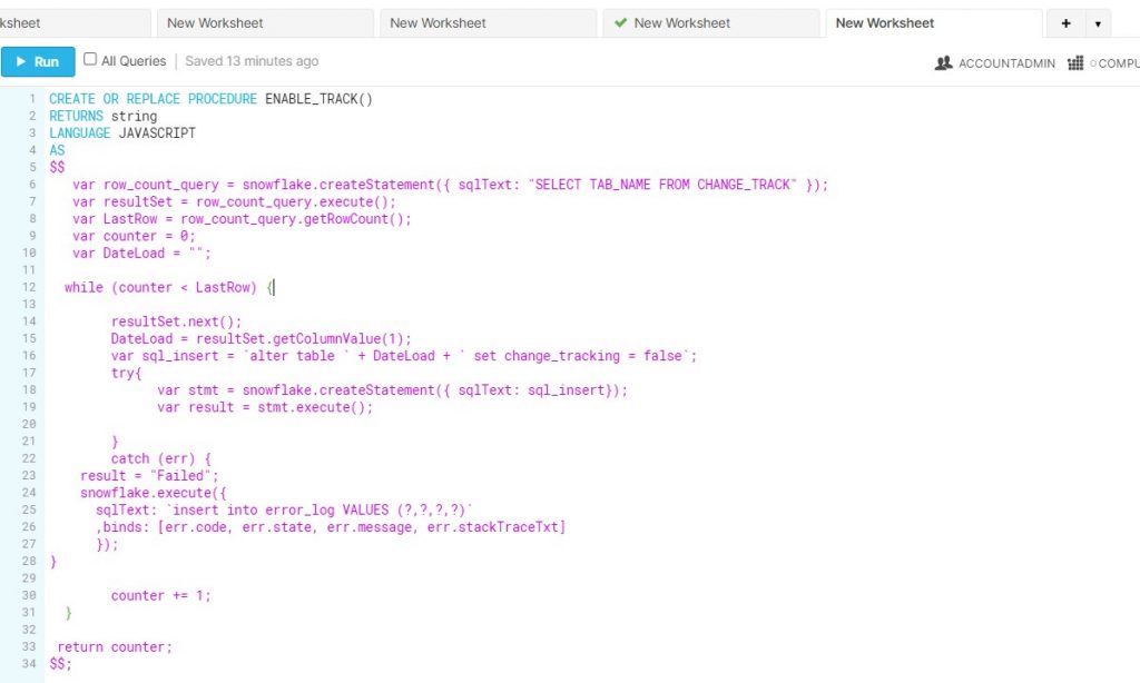 Snowflake: Enable CHANGE_TRACKING for multiple tables - Cloudyard