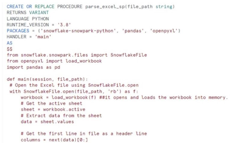 Read Excel using SnowflakeFile.open - Cloudyard